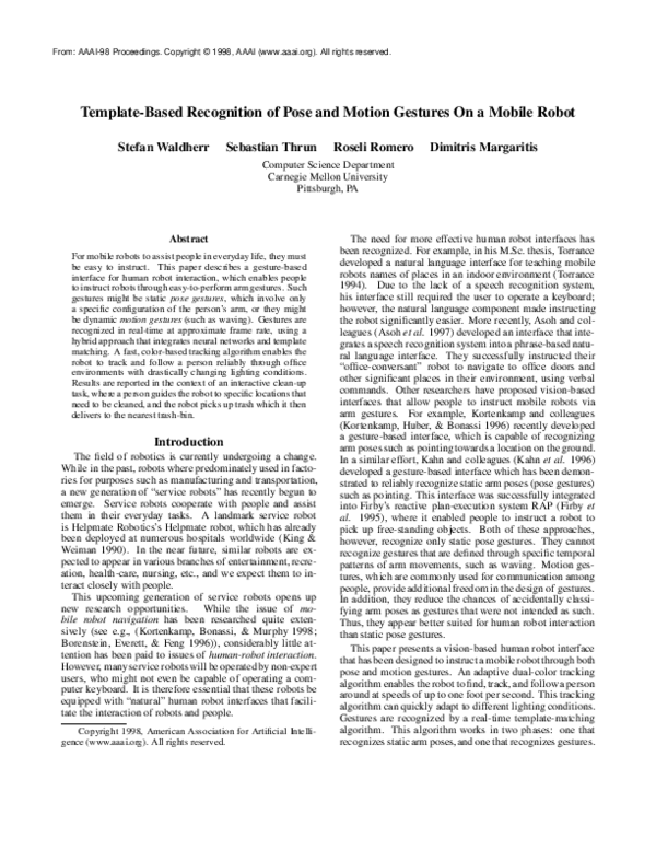 (PDF) Template-based recognition of pose and motion gestures on a mobile robot