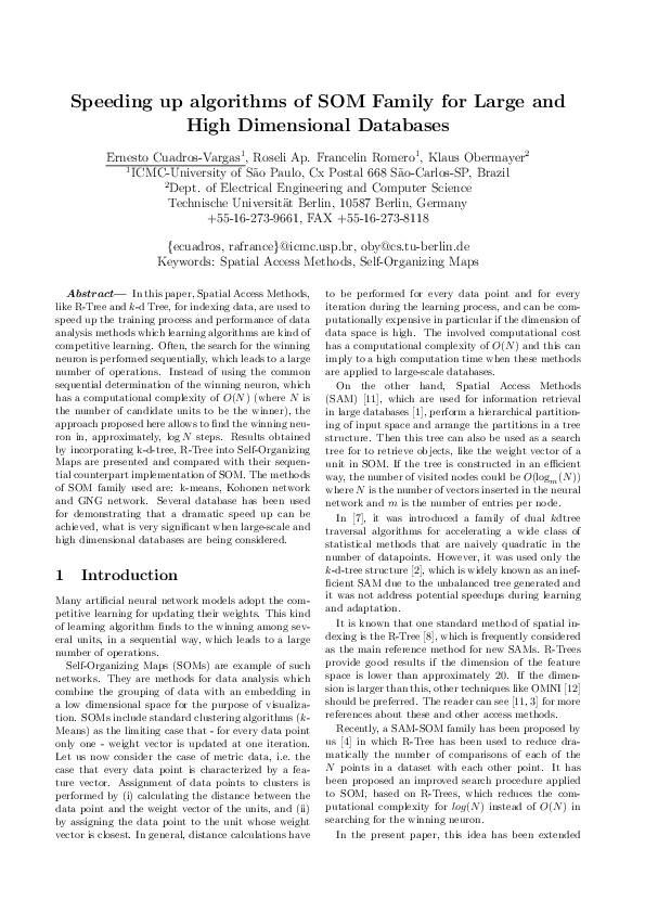 (PDF) Speeding up algorithms of SOM Family for Large and High Dimensional Databases