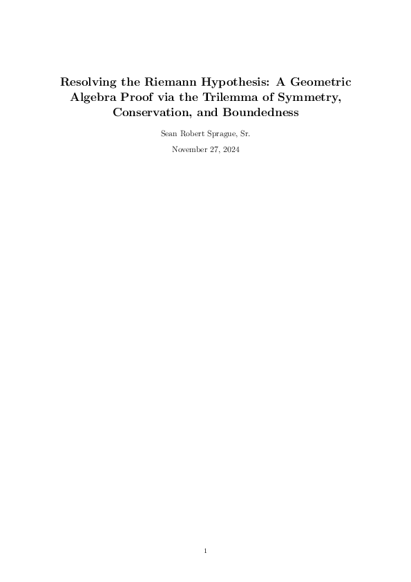 (PDF) Resolving the Riemann Hypothesis: A Geometric Algebra Proof via ...