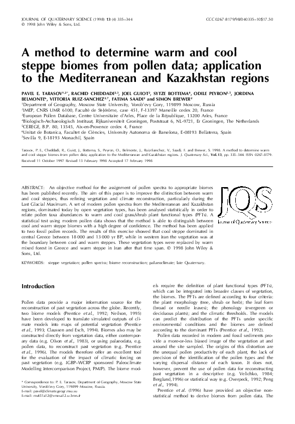 (PDF) A method to determine warm and cool steppe biomes from pollen ...