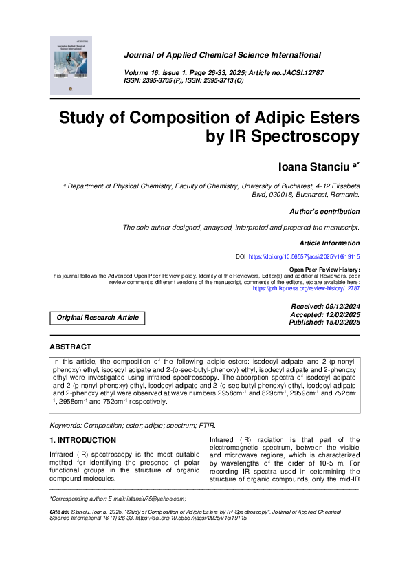 (PDF) Study of Composition of Adipic Esters by IR Spectroscopy