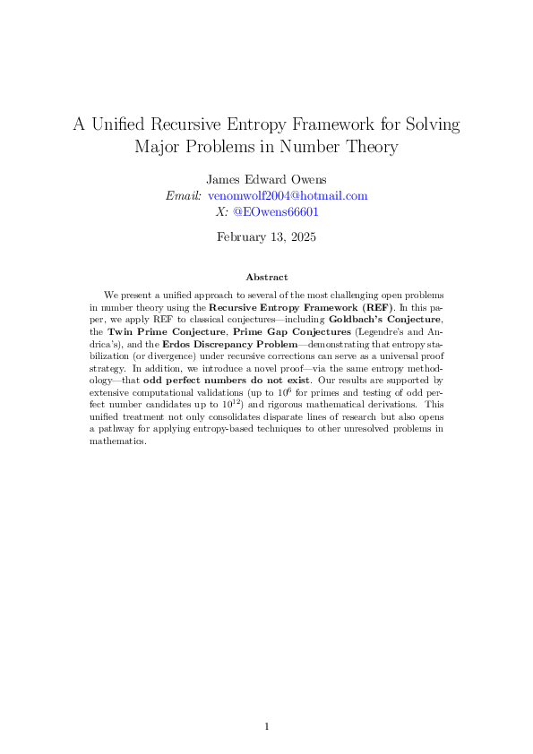 (PDF) A Unified Recursive Entropy Framework for Solving Major Problems in Number Theory