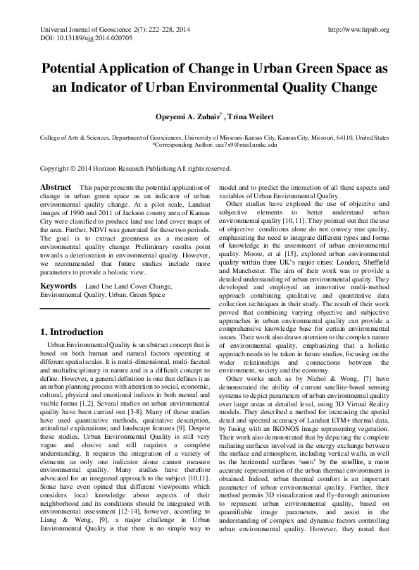 (PDF) Potential Application of Change in Urban Green Space as an ...