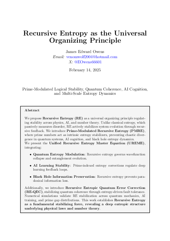 Pdf Recursive Entropy As The Universal Organizing Principle