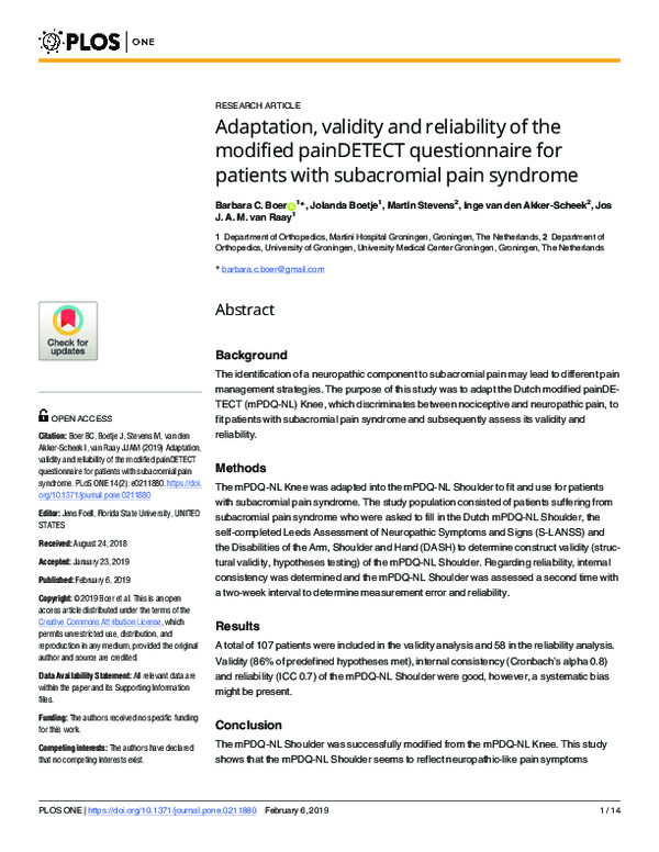(PDF) Adaptation, validity and reliability of the modified painDETECT ...