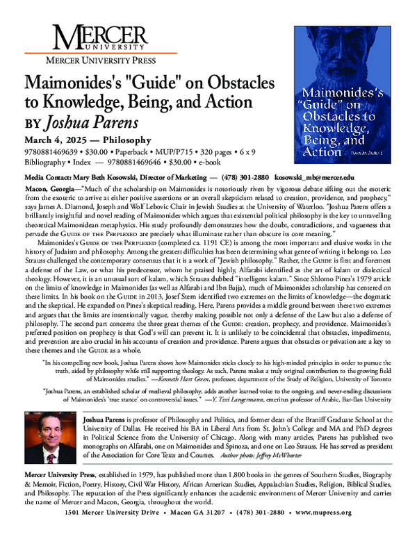 (PDF) Maimonides's "Guide" on Obstacles to Knowledge, Being, and Action