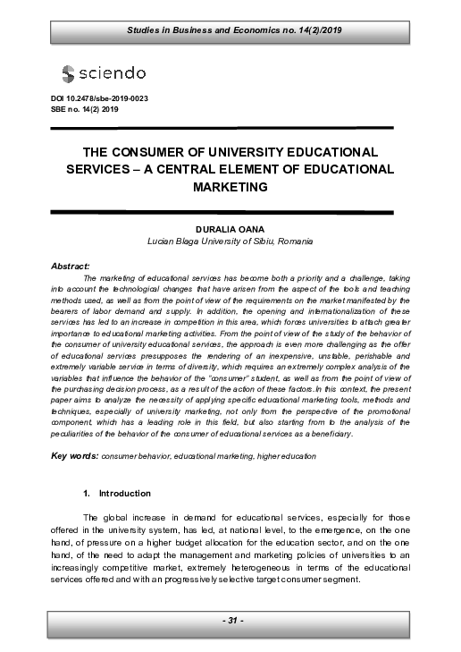 (PDF) The Consumer of University Educational Services – A Central ...