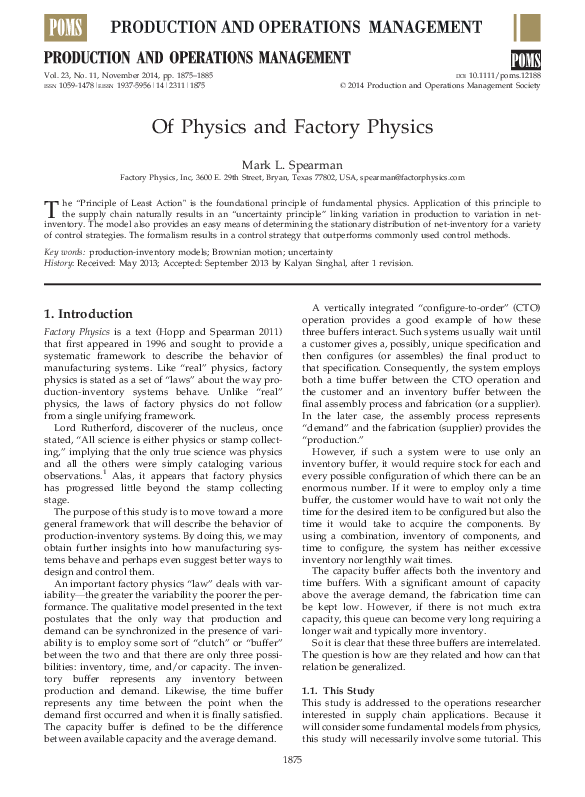 (PDF) Of Physics and Factory Physics