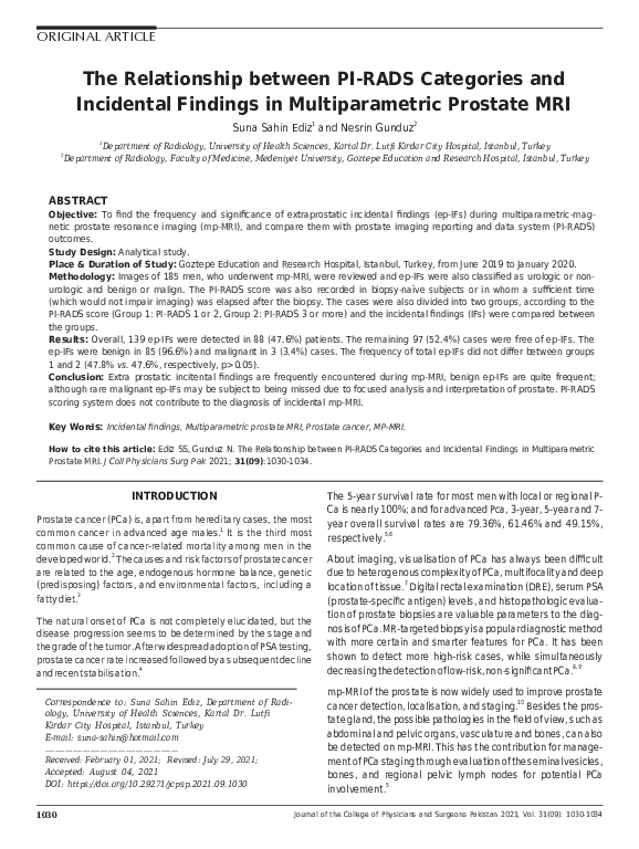 (PDF) The Relationship between PI-RADS Categories and Incidental ...