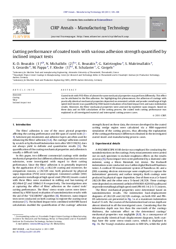 Cutting performance of coated tools with various adhesion strength ...