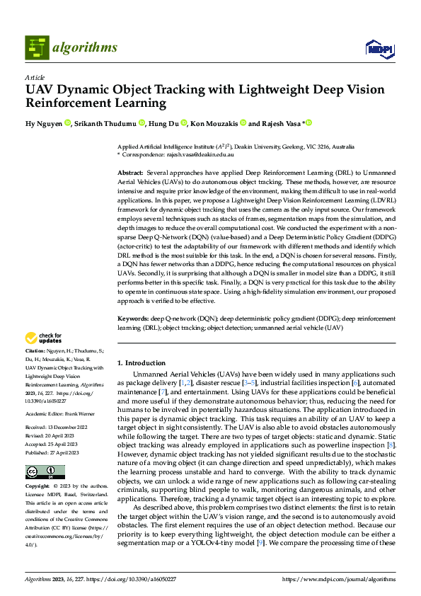 (PDF) UAV Dynamic Object Tracking with Lightweight Deep Vision Reinforcement Learning