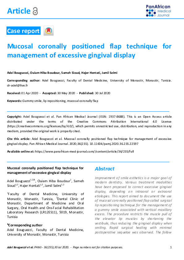 (PDF) Mucosal coronally positioned flap technique for management of ...