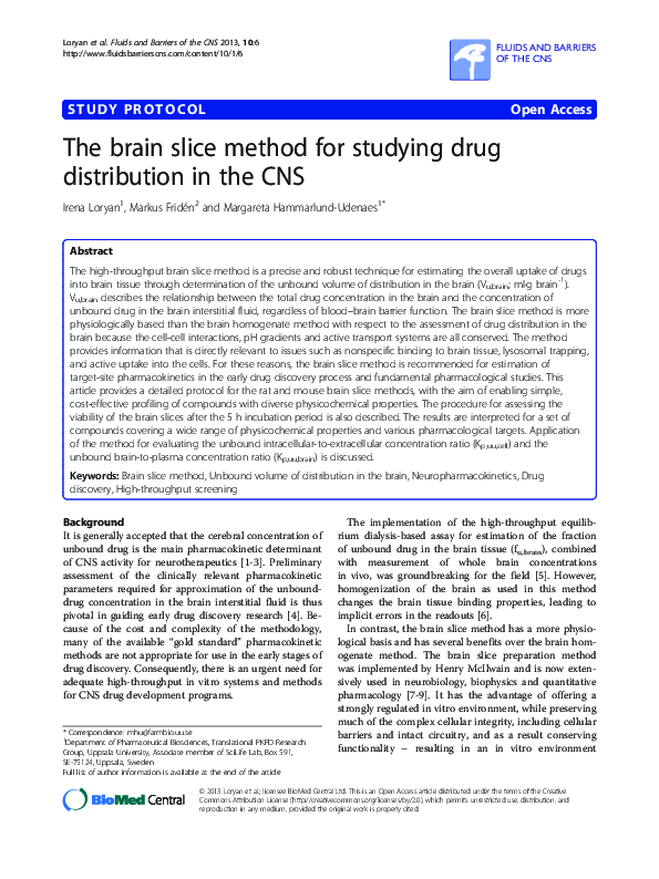 (PDF) The brain slice method for studying drug distribution in the CNS