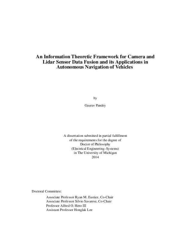 (PDF) An Information Theoretic Framework for Camera and Lidar Sensor Data Fusion and its ...