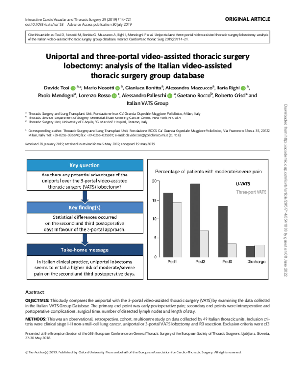 (PDF) Uniportal and three-portal video-assisted thoracic surgery lobectomy: analysis of the ...