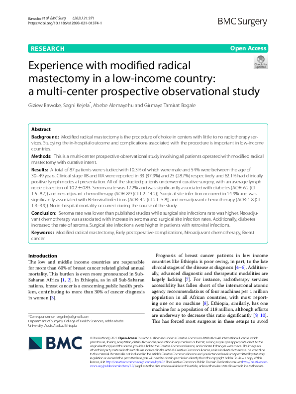 (PDF) Experience with modified radical mastectomy in a low-income ...