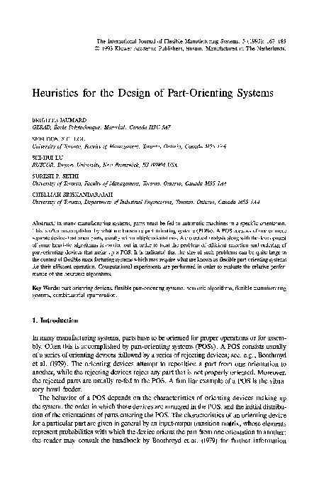 (PDF) Heuristics for the design of part-orienting systems