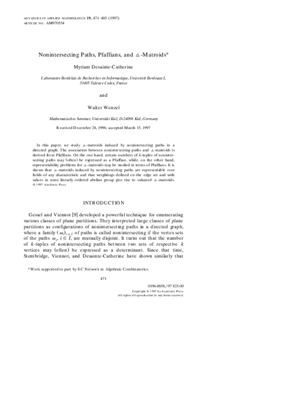 (PDF) Nonintersecting Paths, Pfaffians, and -Matroids