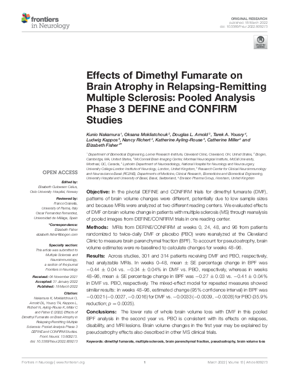 (PDF) Effects of Dimethyl Fumarate on Brain Atrophy in Relapsing ...