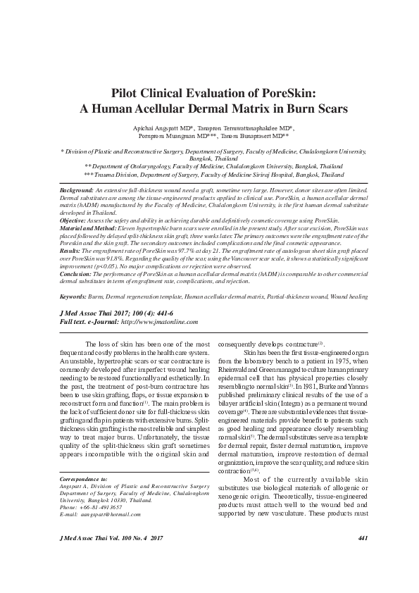 (PDF) Pilot Clinical Evaluation of PoreSkin: A Human Acellular Dermal ...