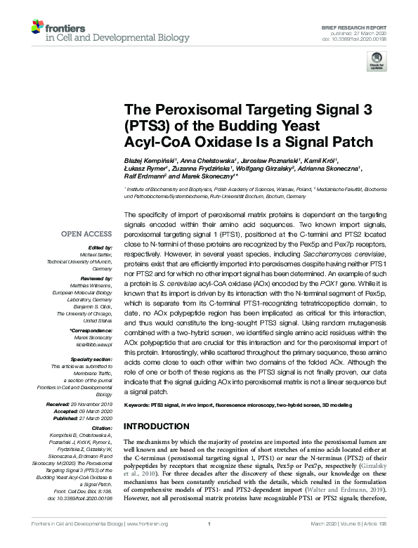 (PDF) The Peroxisomal Targeting Signal 3 (PTS3) of the Budding Yeast ...