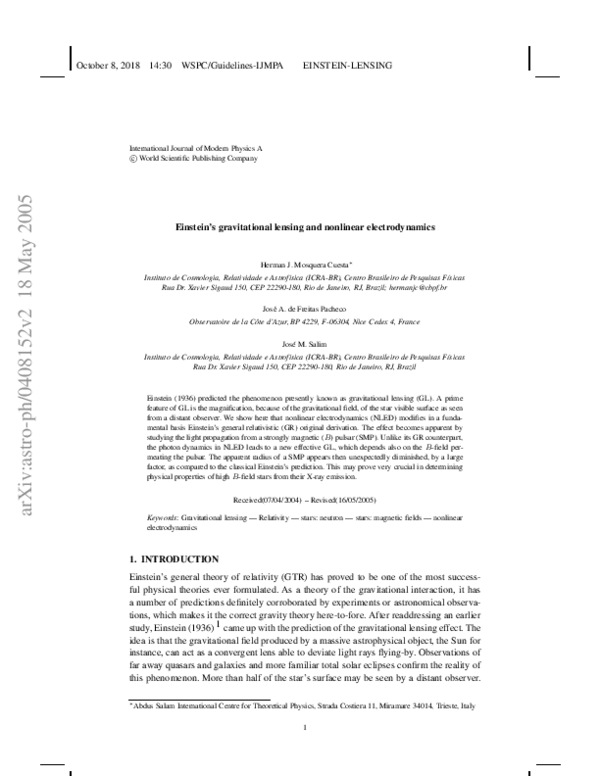 (PDF) Einstein's Gravitational Lensing and Nonlinear Electrodynamics