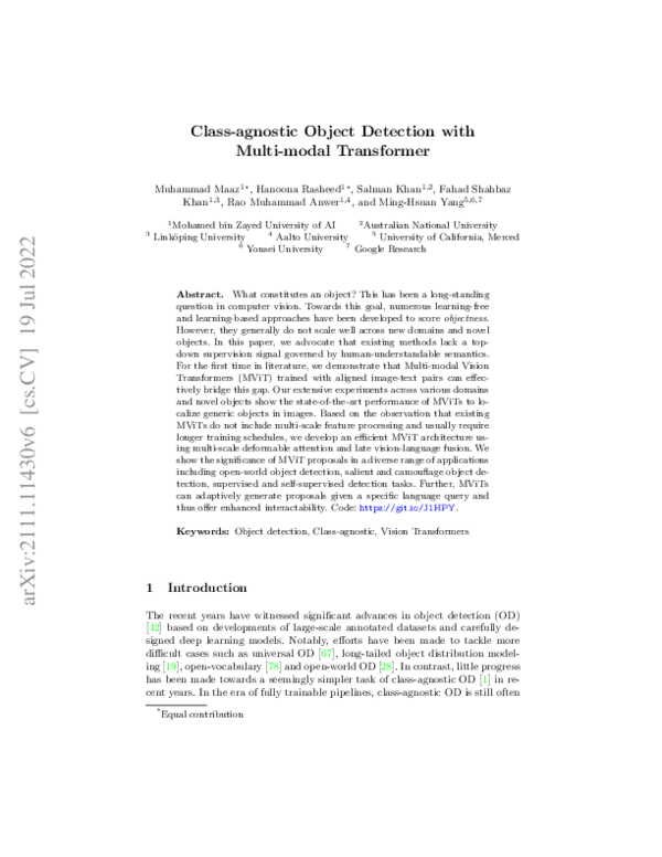(PDF) Class-agnostic Object Detection with Multi-modal Transformer