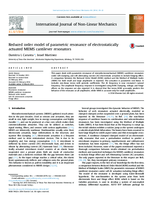 (PDF) Reduced order model of parametric resonance of electrostatically actuated MEMS cantilever ...