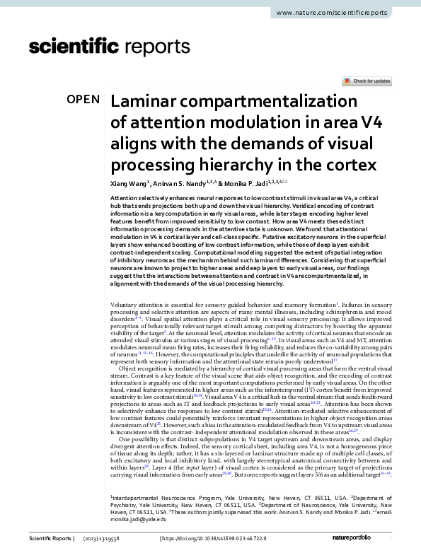 (PDF) Laminar compartmentalization of attention modulation in area V4 ...
