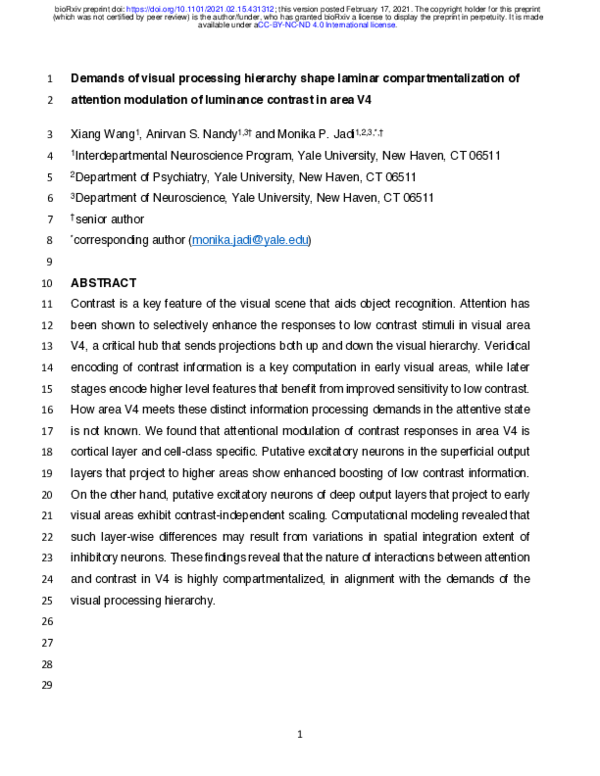 (PDF) Laminar compartmentalization of attention modulation in area V4 ...