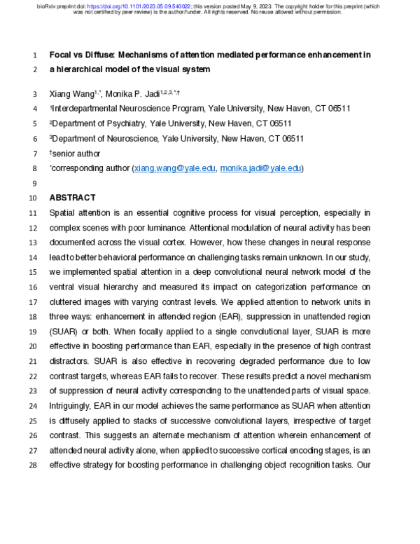(PDF) Focal vs Diffuse: Mechanisms of attention mediated performance ...