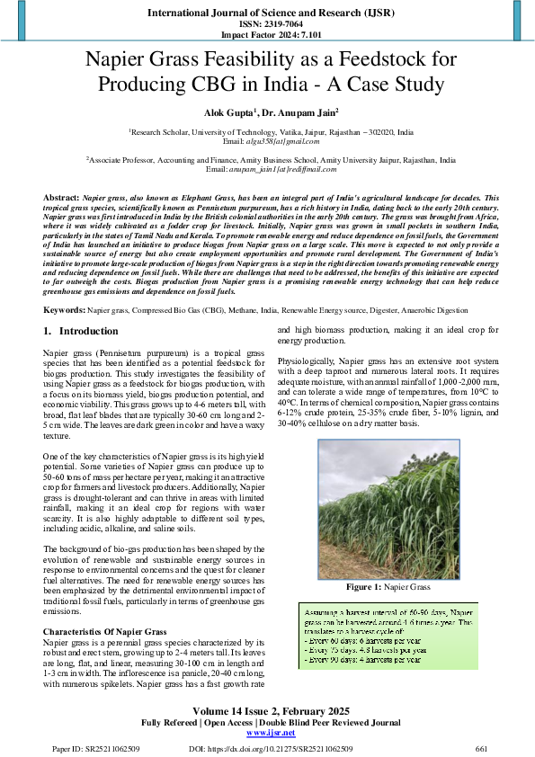 (PDF) Napier Grass Feasibility as a Feedstock for Producing CBG in ...