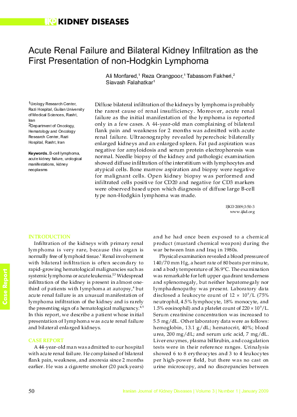 (PDF) Acute renal failure and bilateral kidney infiltration as the first presentation of non ...