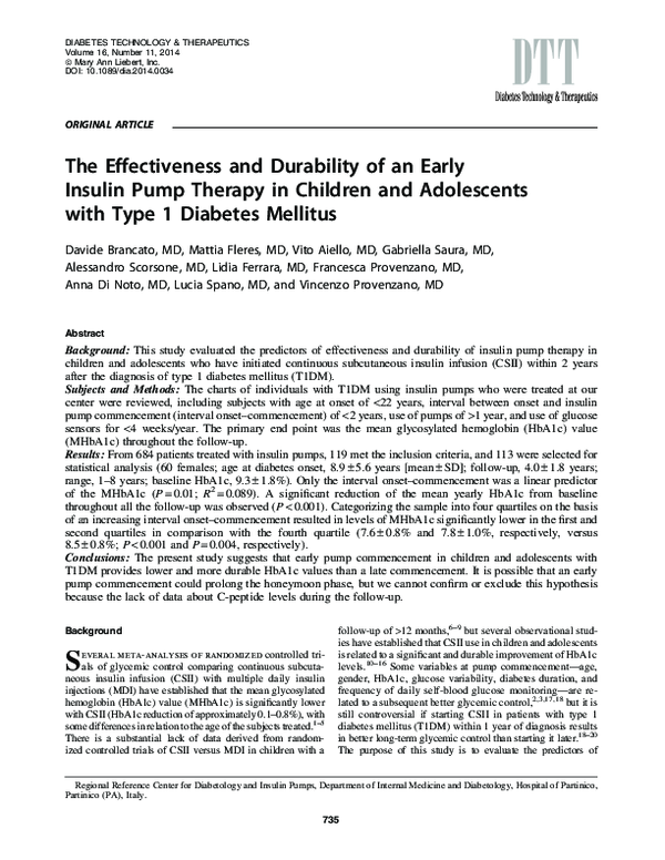 (PDF) The Effectiveness and Durability of an Early Insulin Pump Therapy ...