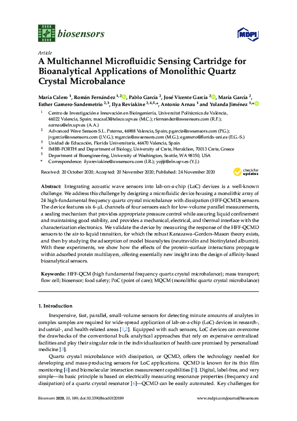 (PDF) A Multichannel Microfluidic Sensing Cartridge for Bioanalytical Applications of Monolithic ...