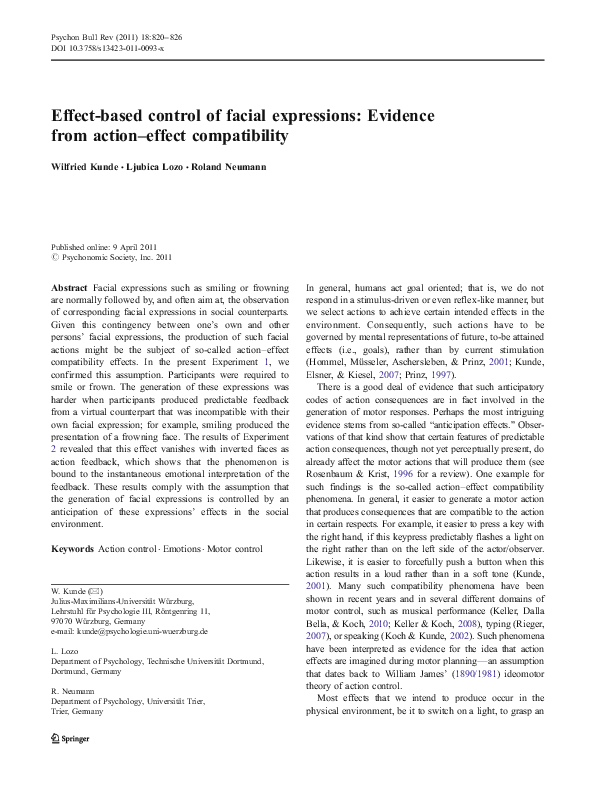 Effect-based control of facial expressions: Evidence from action–effect ...