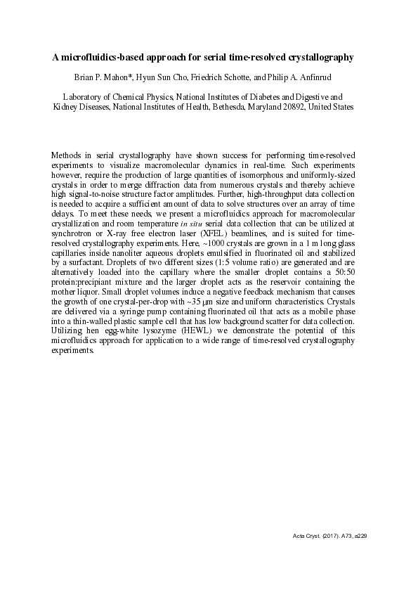 (PDF) A microfluidics-based approach for serial time-resolved crystallography