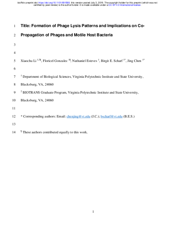 (PDF) Formation of Phage Lysis Patterns and Implications on Co ...