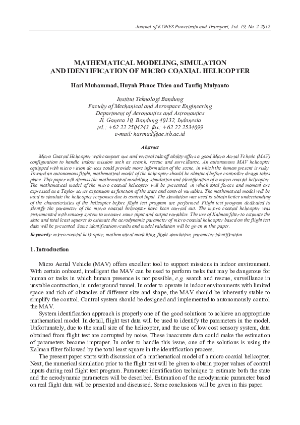 (PDF) Mathematical Modeling, Simulation and Identification of Micro Coaxial Helicopter