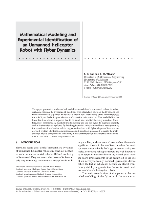(PDF) Mathematical Modeling and Experimental Identification of an Unmanned Helicopter Robot with ...