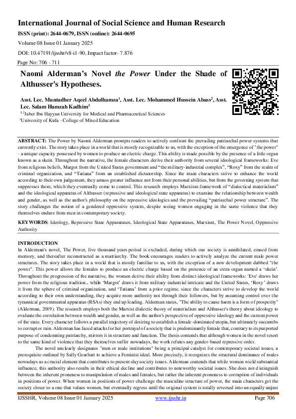 (PDF) Naomi Alderman's Novel the Power Under the Shade of Althusser's ...
