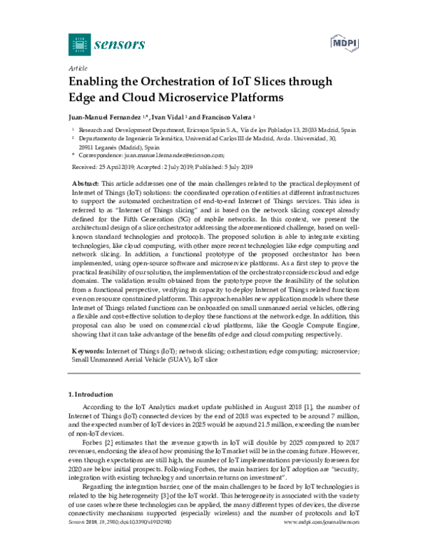 (PDF) Enabling the Orchestration of IoT Slices through Edge and Cloud Microservice Platforms