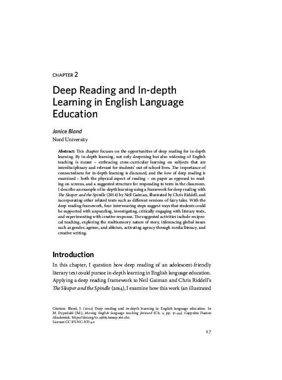 (PDF) Deep Reading and In-depth Learning in English Language Education