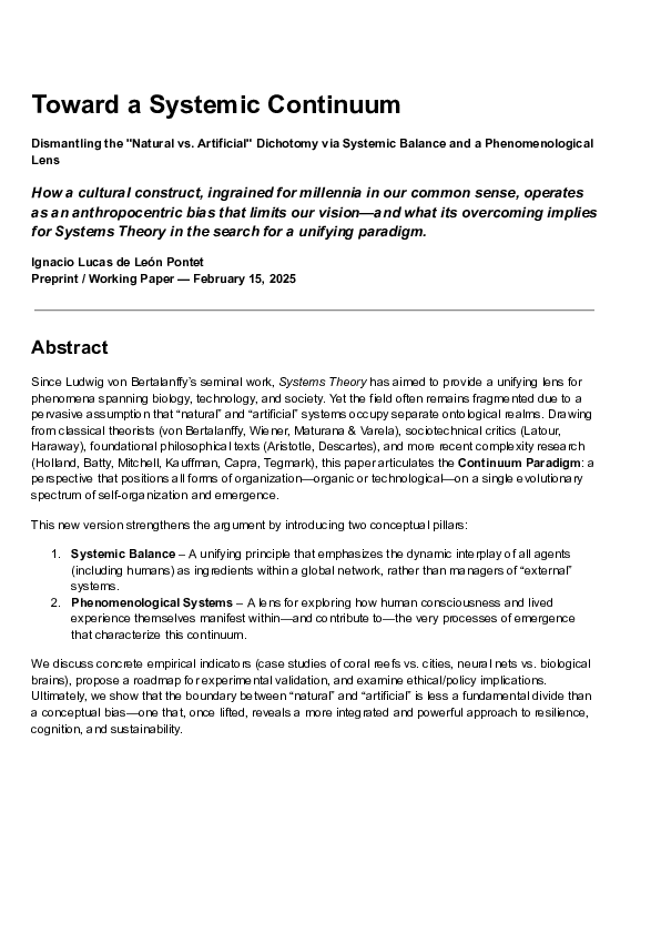 (PDF) Toward a Systemic Continuum: Dismantling the 'Natural vs ...
