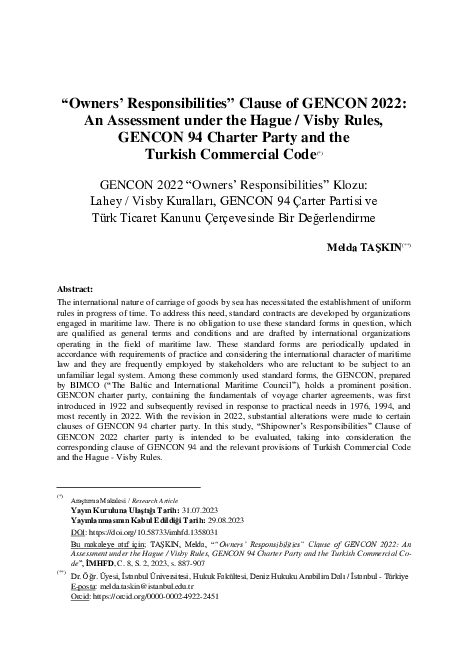 (PDF) “Owners’ Responsibilities” Clause Of Gencon 2022: An Assessment ...