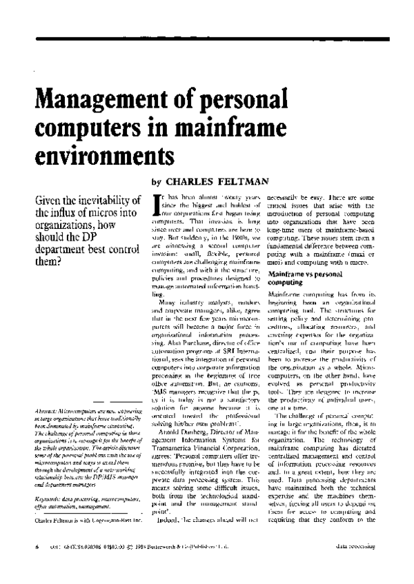 (PDF) Management of personal computers in mainframe environments