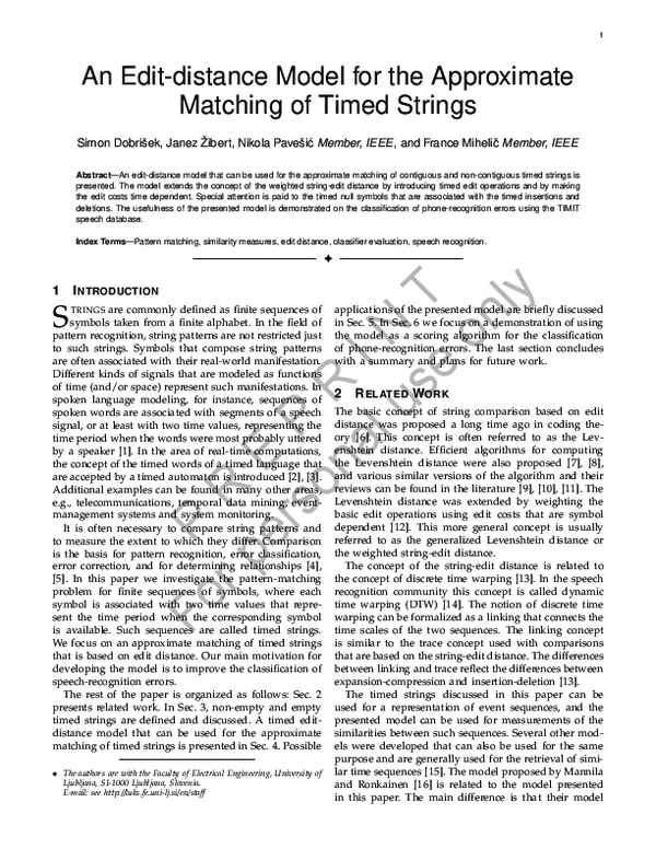 (PDF) An Edit-Distance Model for the Approximate Matching of Timed Strings