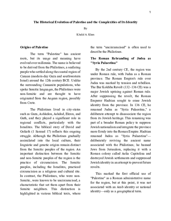 (PDF) The Historical Evolution of Palestine and the Complexities of Its ...