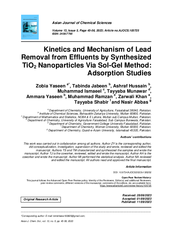 (PDF) Kinetics and Mechanism of Lead Removal from Effluents by ...
