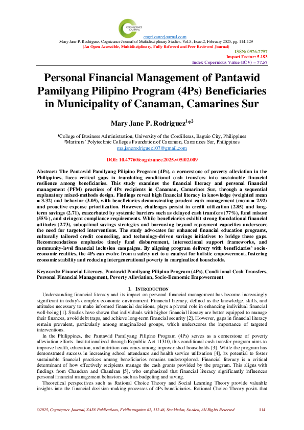 (PDF) Personal Financial Management of Pantawid Pamilyang Pilipino ...